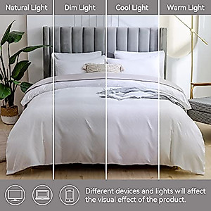 JELLYMONI White Waffle Duvet Cover Queen Size - 3PCS Textured Microfiber Comforter Cover with Diamond Jacquard Pattern, Luxury Soft Bedding Set with 8 Corner Ties & Double Zipper Closure