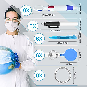 24 pieces Nurse pen set Nurse Pen Pack include 6 pieces Tip Highlighter 6 pieces Permanent Marker Pen And 6 pieces Retractable Ball Pen With 6 pieces Nurse Badge Clip Retractable ID Name Reels