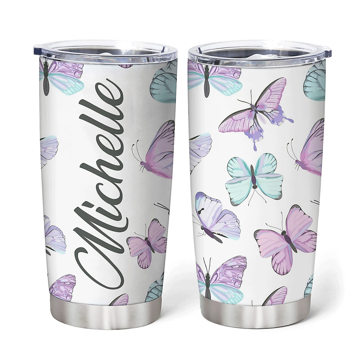 Hyturtle Personalized Gifts For Butterfly Lover - Birthday Christmas - Butterfly Print Custom Name Stainless Steel Tumbler 20oz With Straw Lid - Gifts For Her Women Girl Daughter Friend