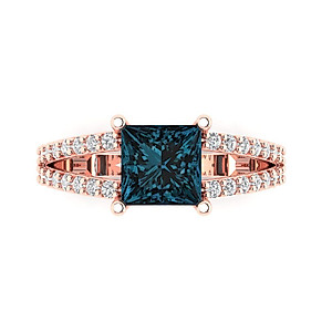 Clara Pucci 2.52 ct Princess Cut Solitaire W/Accent split shank Natural London Blue Wedding Statement Bridal ring 18K Rose Gold 8.5
