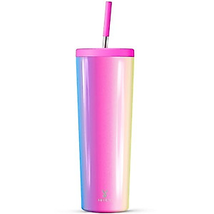 Meoky 30 oz Insulated Tumbler with Lid and Straw, Stainless Steel Vacuum Insulated Tumbler, Keeps Cold for 24 Hours, 100% Leak Proof, Fits in Car Cup Holder (Carnival)