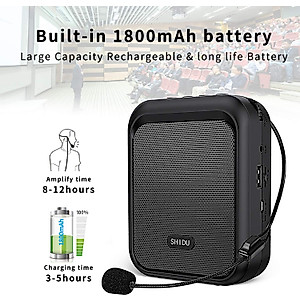 SHIDU Mini Voice Amplifier Portable Rechargeable Bluetooth Speaker with Wired Microphone Headset 10W 1800mAh PA system Supports MP3 Format Audio for Teacher, Taxi Driver, Coaches, Training, Tour Guide