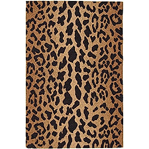 Dash and Albert Leopard Wool Area Rug - 8' x 10' Brown Animal Print Hand Micro Hooked Accent Rug - Durable, High Traffic Areas Living Room, Hallway, Stairs