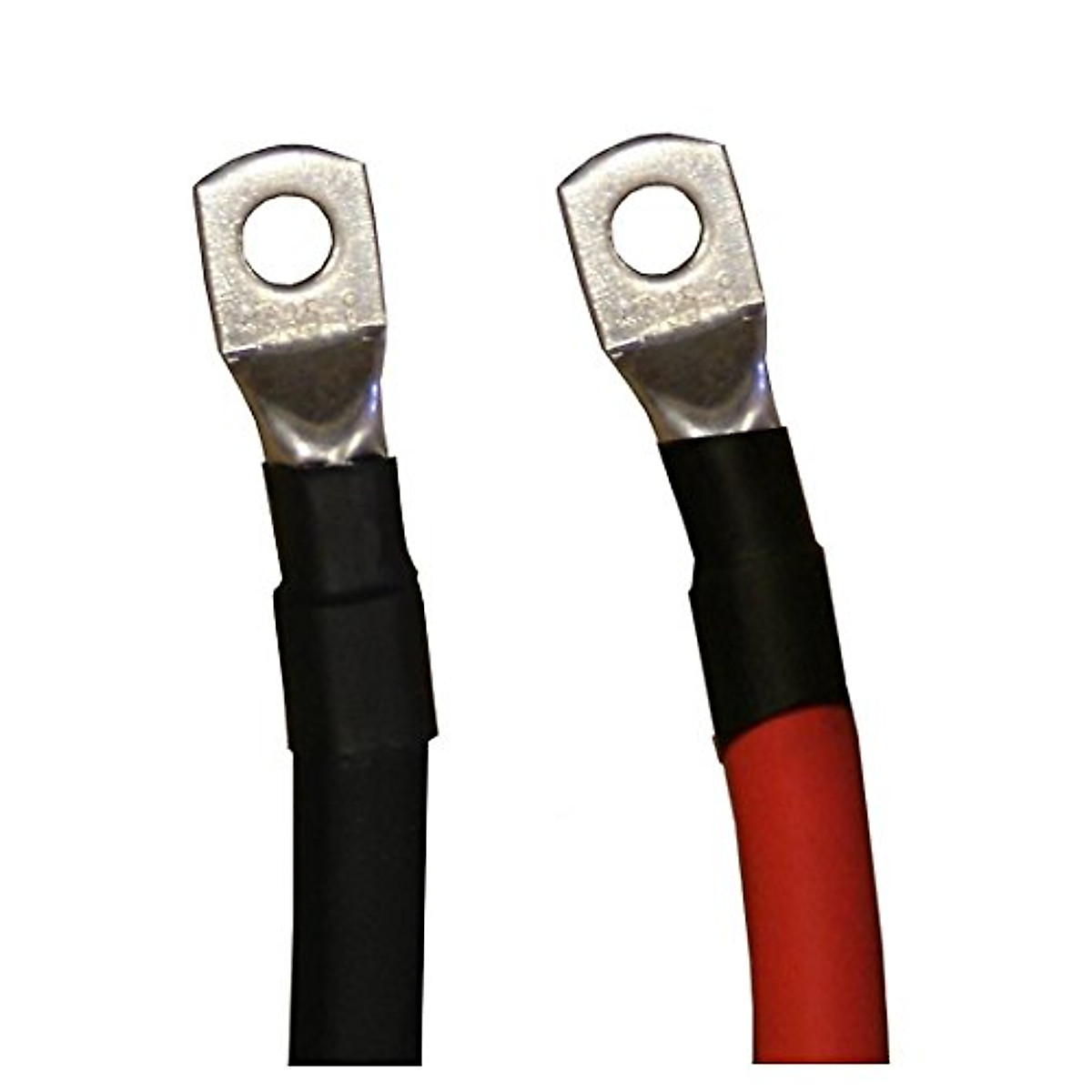 2 AWG Gauge Red + Black Pure Copper Battery Inverter Cables Solar, RV, Car, Boat 12 in 5/16 in Lugs