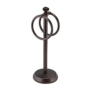 mDesign Steel Towel Rack Holder Stand with 2 Hanging Rings for Bathroom Vanity Countertops - Space Saving Hand Towel Holder - Hyde Collection - 2 Pack - Bronze