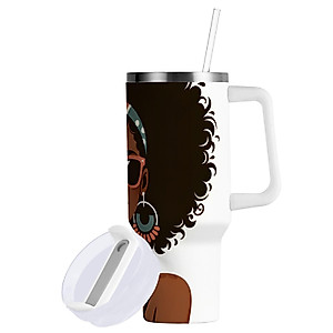 FENOCHE African American Woman Earrings 40 oz Tumbler Insulated Cups Stainless Steel Water Bottle with Handle Lid and Straw Tumblers for Car Cup Holder