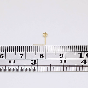 1.5mm Round Cz Gemstne 22 Gauge 9K Solid Yellow Gold L-Shaped Jeweled Nose Stud Piercing Jewelry