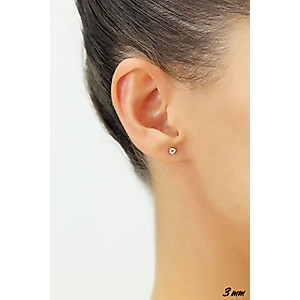 14k Yellow Gold Solitaire Round Cubic Zirconia Stud Earrings in Secure Screw-backs (3mm)…