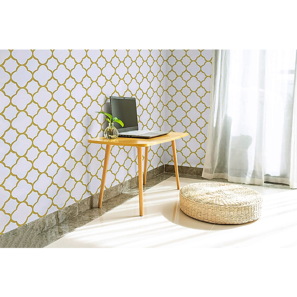 Safiyya 118"x17.7" Gold Peel and Stick Wallpaper White and Gold Pattern Contact Paper Self Adhesive Decorative Removable Contact Paper for Cabinets Modern Bathroom Wallpaper for Kitchen