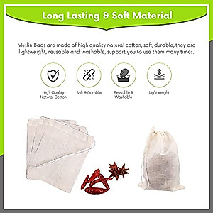 SolHoppa Muslin Bags – 50 Cotton Drawstring Bags – Gift Bags for Home Supplies Parties Holidays & Weddings – Reusable & 3x4 Inches in Size