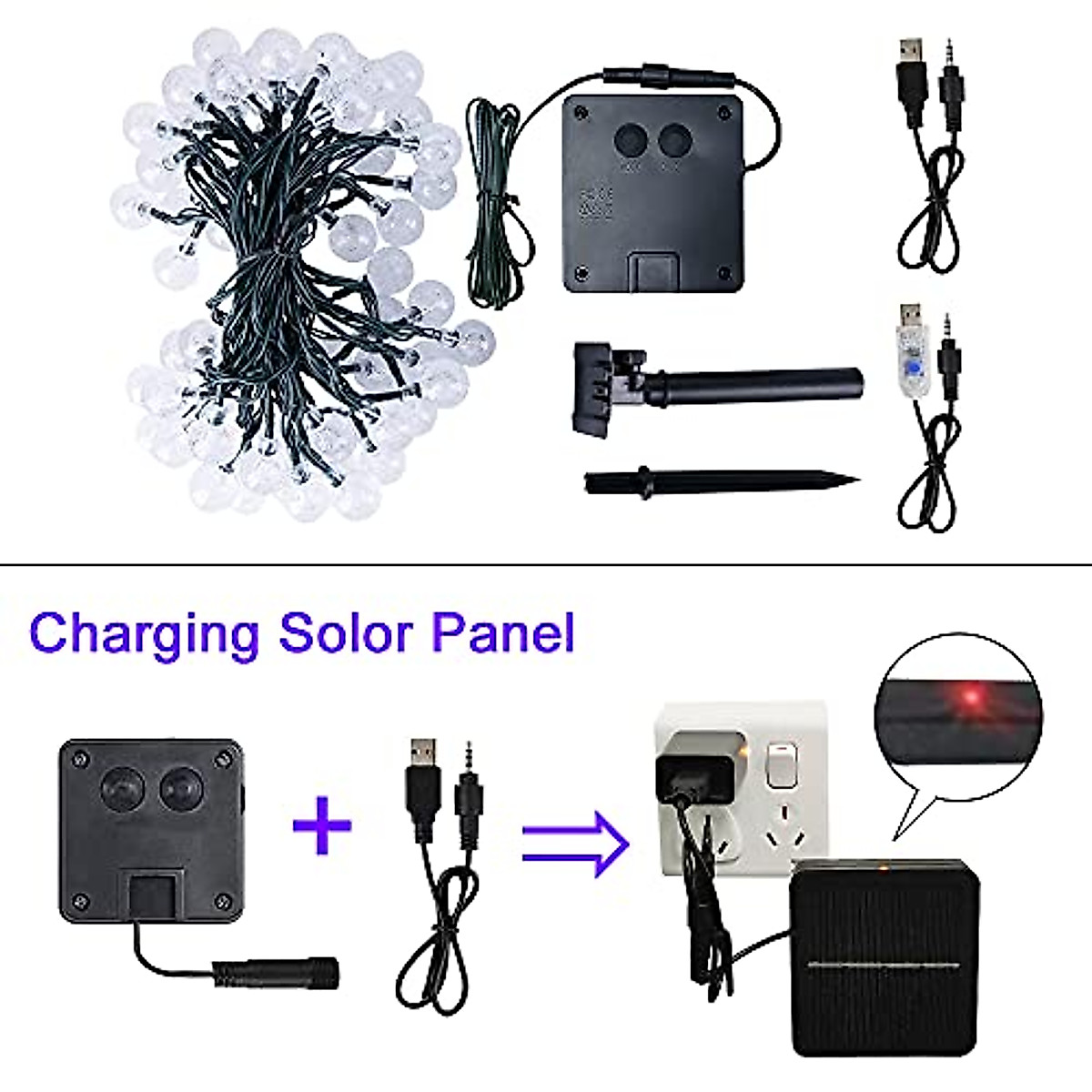 Solar String Lights Outdoor Waterproof, 30.2 FT 60 LED Crystal Globe Twinkle Lights Solar& USB Powered with 8 Lighting Modes for Garden Patio Backyard Party Wedding (60 LED, Multi-Colored)