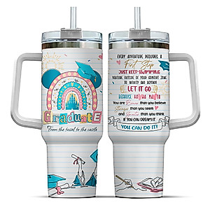 99WHALE Graduation Castle Adventure, Tumbler 40 Oz With Handle Lid And Straw, Graduation Gifts, Tumblers Rainbow Gold Senior White Class Handle Of Purple Royal Teal Blue Heart