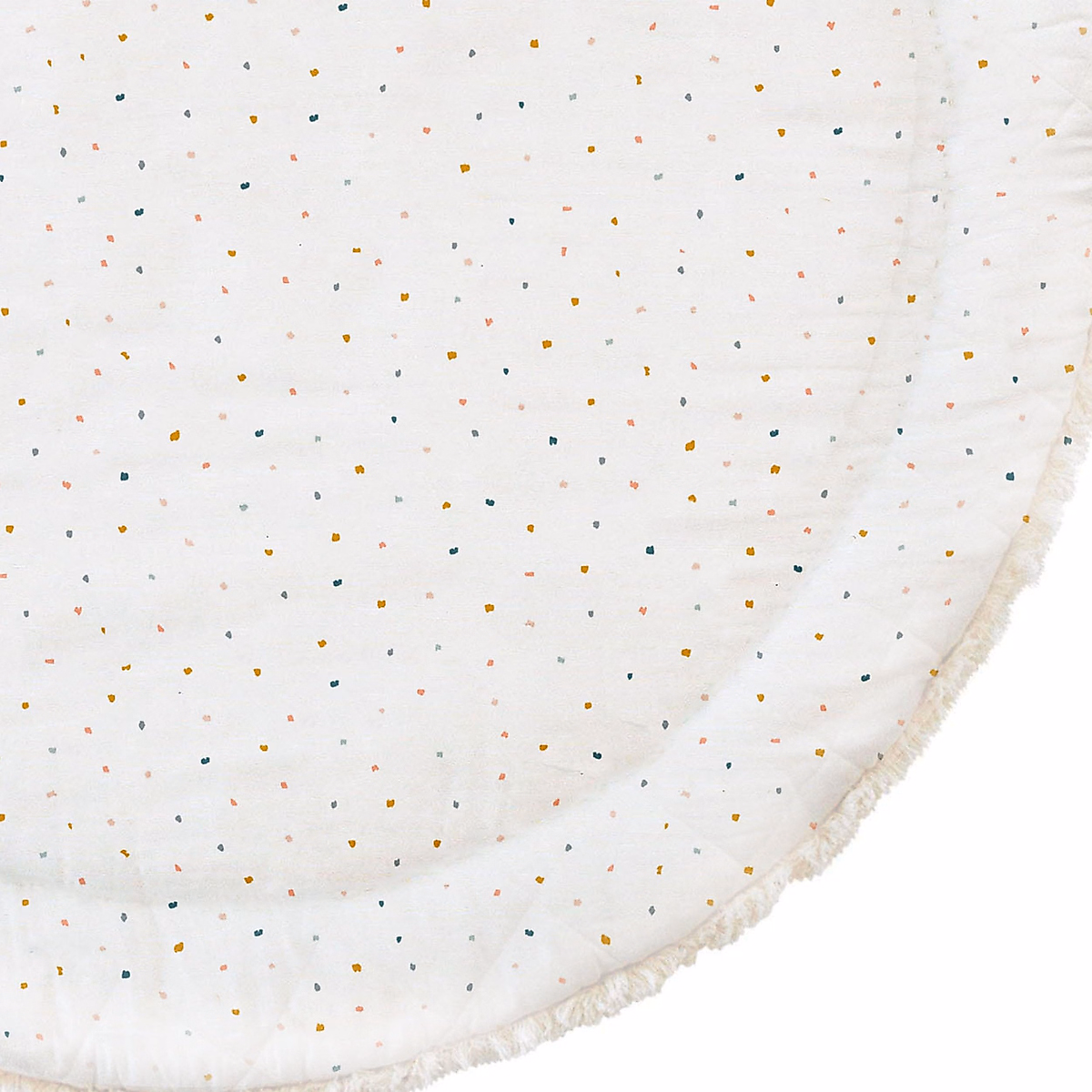 MakeMake Organics Organic Play Mat GOTS Certified Organic Cotton Nursery Floor Rug Washable Reversible Non Toxic Activity Mat Tummy Time Crawling Pad Thick Quilted (Round 48", Dotty + Solid Ivory)