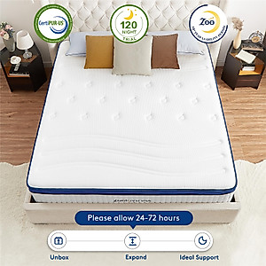 Zeelovtress 14 Inch Hybrid Queen Mattress, with Gel Memory Foam, Lyocell Fabric, and Individual Pocket Coils, Medium Firmness for Pain Pressure Relief, CertiPUR-US, 120 Nights Trial