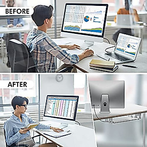 Under Table Shelf - Clear Under Desk Shelf for Laptop, PC,Mac Mini, Computer, and Gadget. Under Table Mount Shelf, Storage, Desk Hanging Organizer, Desk Laptop Holder, PC Desk Mount