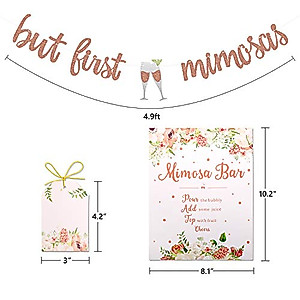 Mimosa Bar Sign But First Mimosas Banner Boho Floral Bridal Shower Decorations Rose Gold Baby Shower Graduation Decor Summer Brunch Bubbly Bar Themed Wedding Engagement Birthday Party Mimosa Bar Kit