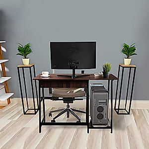 Computer Desk with Storage Shelves/Keyboard Tray/Monitor Stand Desk with Bookshelf Easy Assemble Study Table for Home Office (Brown) (Black)