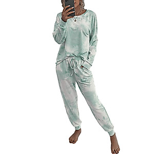 AMABMB Women's Pajama Sets Tie Dye Sweatsuit Long Sleeves Pullover Sleepwear Set 2 Pcs Lounge Jogger Set Nightwear-19L4-lvbai-M