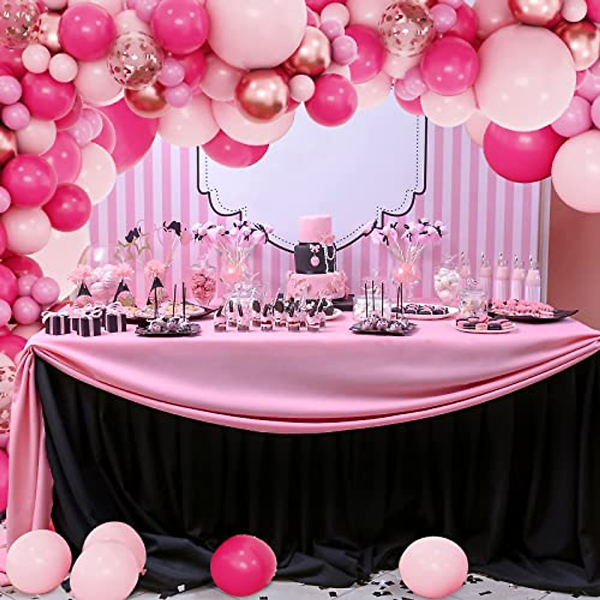 RUBFAC Pink Balloon Arch Garland Kit, Hot Pink Rose Gold Chrome Balloons for Birthday Shower Princess Theme Party Background Decorations