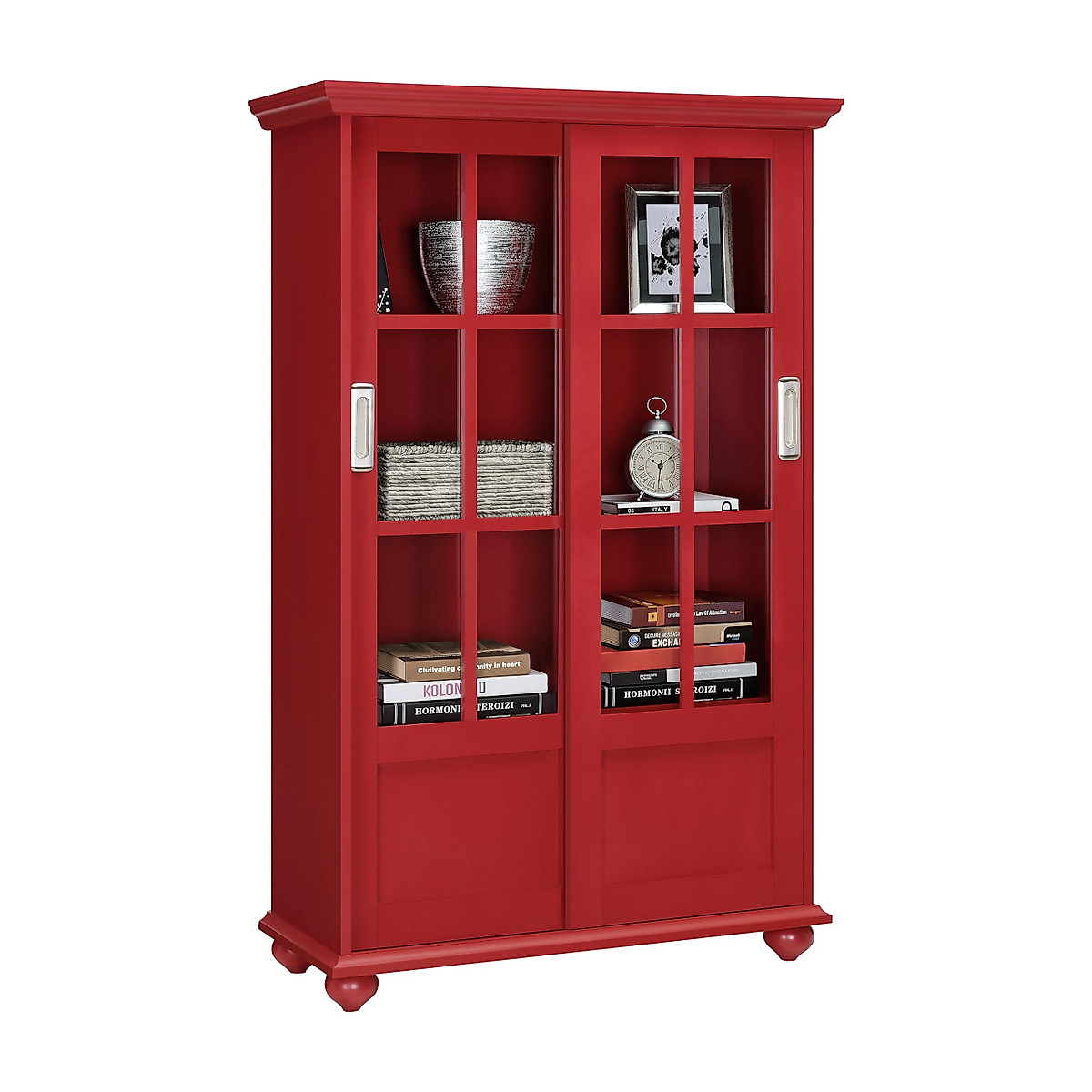 Ameriwood Home Aaron Lane Bookcase with Sliding Glass Doors, Red