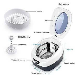 Ultrasonic Cleaner Low Noise Wash Machine for Cleaning Eyeglasses Jewelrys Watches Razors Dentures Combs Tools Instruments - 750 ml