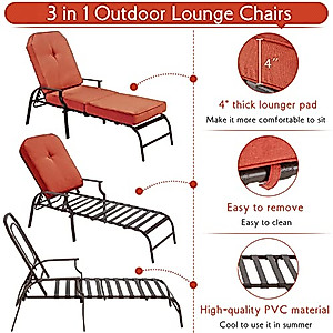 AECOJOY Lounge Chair, Outdoor Chaise Lounge with 5-Position Adjustable Backrest, Pool Chairs for Patio, Porch and Pool, Orange