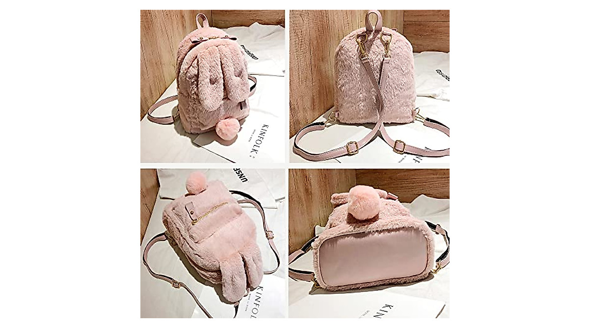 Mellshy Cute Rabbit Ears Fluffy Backpack - School & Travel