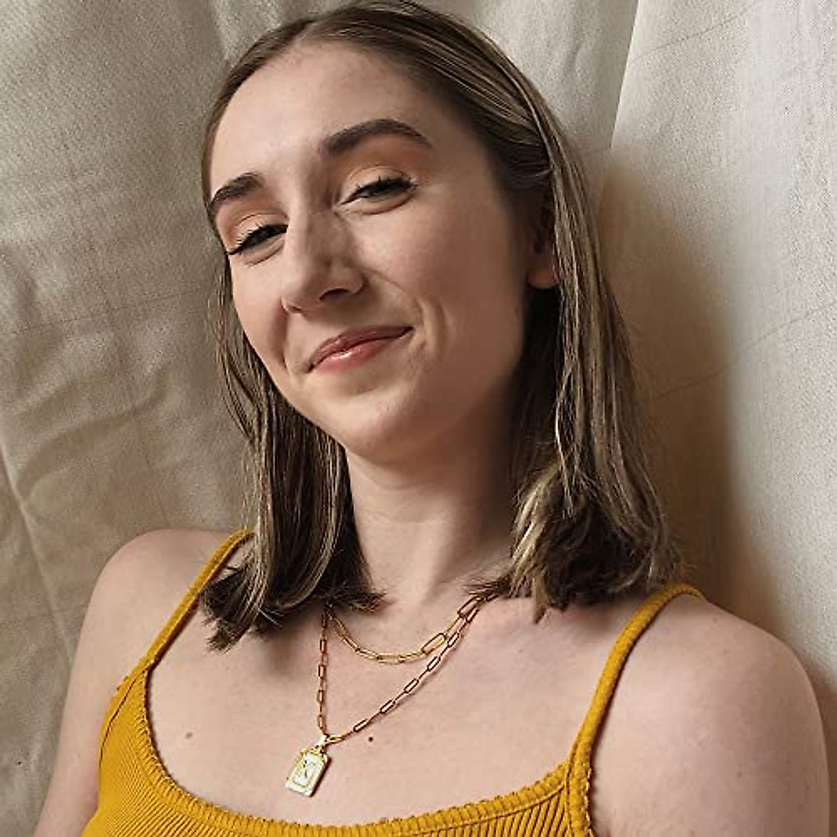 JoycuFF Neclaceses for Teens Paperclip Gold Planted Stainless Steel Chain Pendant Necklace Jewelry Gifts for Mother Daughter Sister Square Letter S