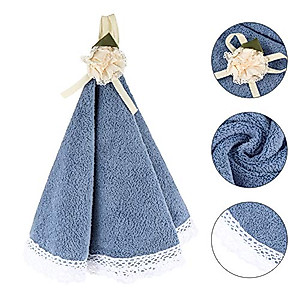 Hemoton Soft Hanging Hand Towel Bathroom Hand Towels with Hanging Loops Microfiber Lace Hand Towels Soft Absorbent Kitchen Hand Towels Hanging Blue