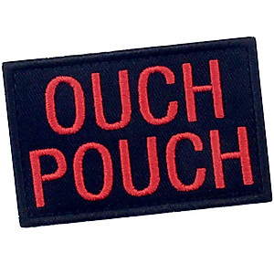 Ouch Pouch Embroidered Patch Tactical Moral Applique Fastener Hook & Loop Emblem, Red & Black