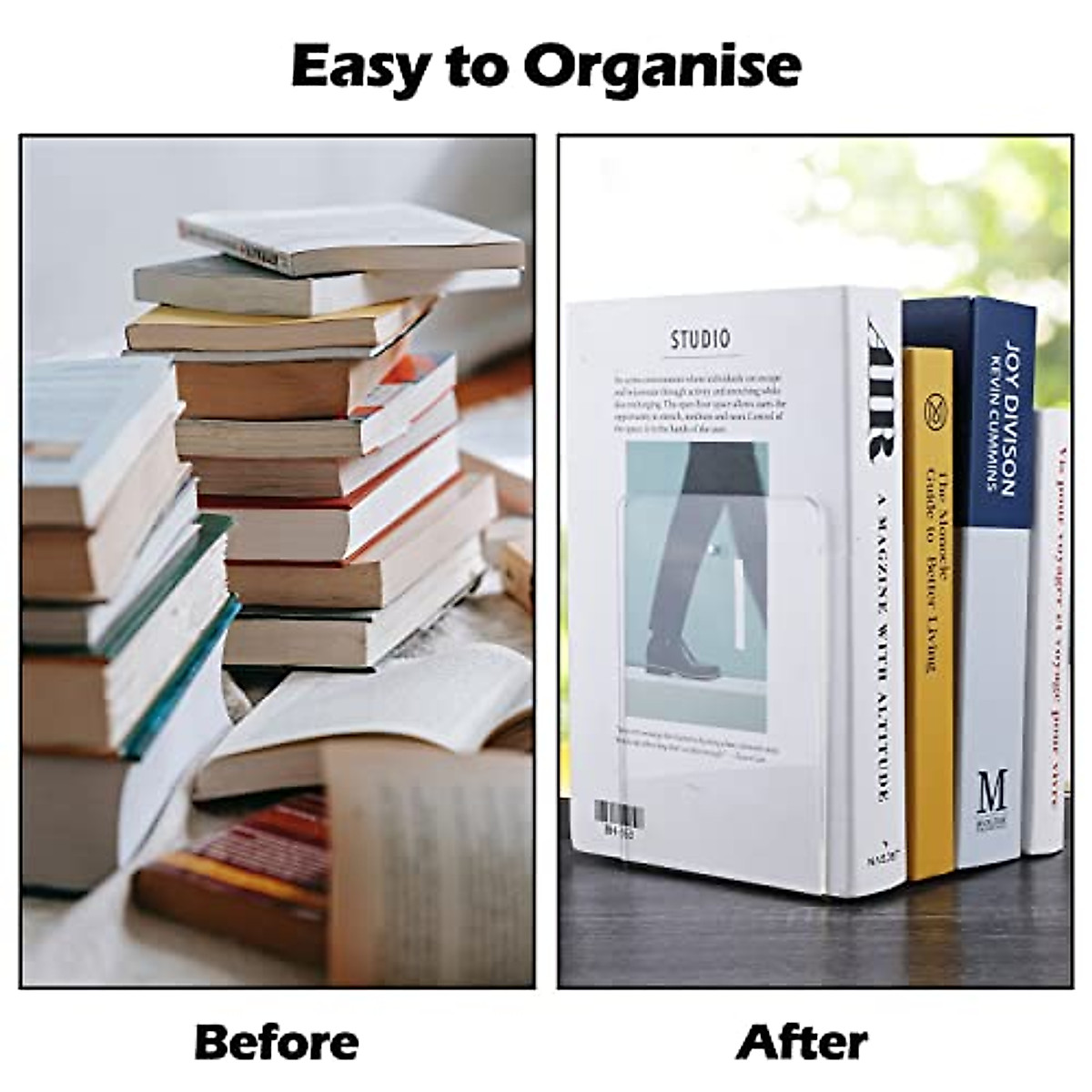 8 Pcs Clear Book Stoppers, Acrylic Book Ends for Book Shelves, Non-Slip Bookracks, Book Holder for School Supplies Library Office, Desktop Organizer for Bedroom Decoration Gift, 17.5×12×12 cm