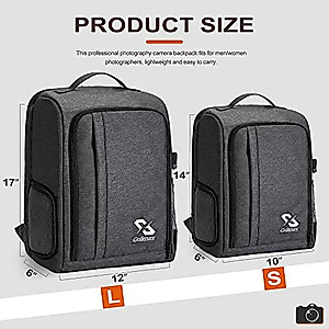 Golkcurx Camera Bag for DSLR/SLR Cameras，Camera Backpack Waterproof for Photographers Dark Grey S