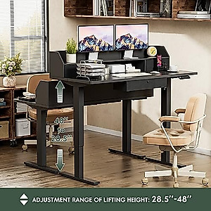 Homall Electric Standing Desk with Triple Drawers, Adjustable Height Stand Up Desk, 55 x 24 Inch Table with Storage Shelf, Sit Stand Home Office Desk with Splice Board (Black)
