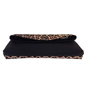 JNB Synthetic Leather Leopard Print Fold Over Clutch, Brown