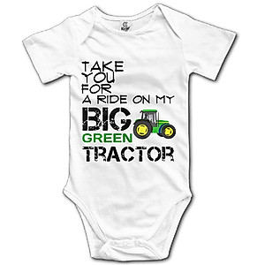 JUSTSWAG Take You for A Ride on My Big Green Tractor Infant Romper Cotton Short Sleeve Onesie Baby Bodysuit Jumpsuit Clothes Outfits