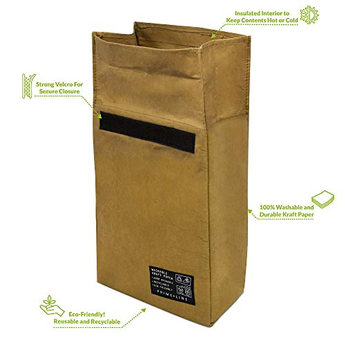 ZENPAC Insulated Lunch Bag - Small Lunch Bags for Men & Women, Designer Lunch Tote, Trendy Washable Kraft, Reusable, Leakproof & Waterproof Fabric with Fold Over Sealable Top for Work - 8.5x4.5x12