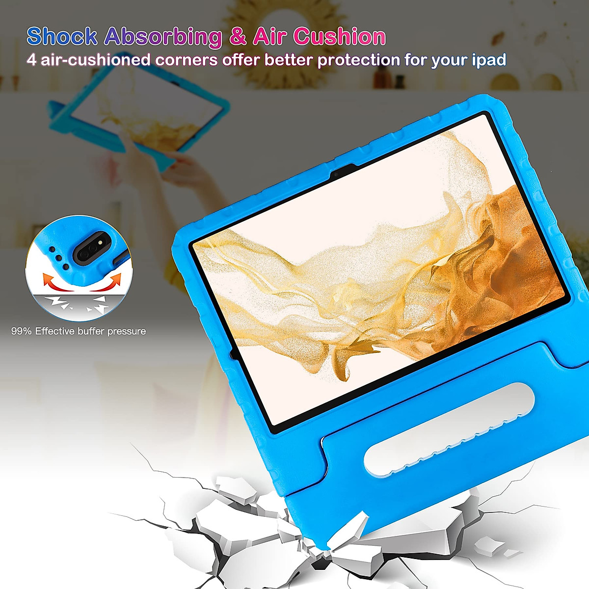 Foluu Galaxy Tab S8 Plus/S7 FE 2021/S7 Plus 2020 Tablet Case, Galaxy Tab S8 Plus 12.4 inch Kids Case, Shockproof Light Weight Handle Stand Case for Samsung Galaxy Tab S8 Plus/Tab S8+ 2022 (Blue)