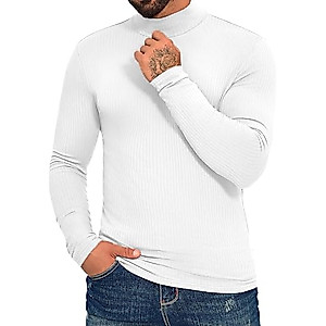 ZAFUL Mens Long Sleeve Mock Turtleneck T-Shirts Casual Thermal Pullover Top Slim Fit Stretch Basic Undershirt White M