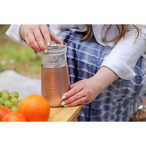 Vinglacé Stainless Steel Stemless Wine Glass- Insulated Wine Tumbler with Glass Insert and Sip Lid, 10 oz, Rose Gold