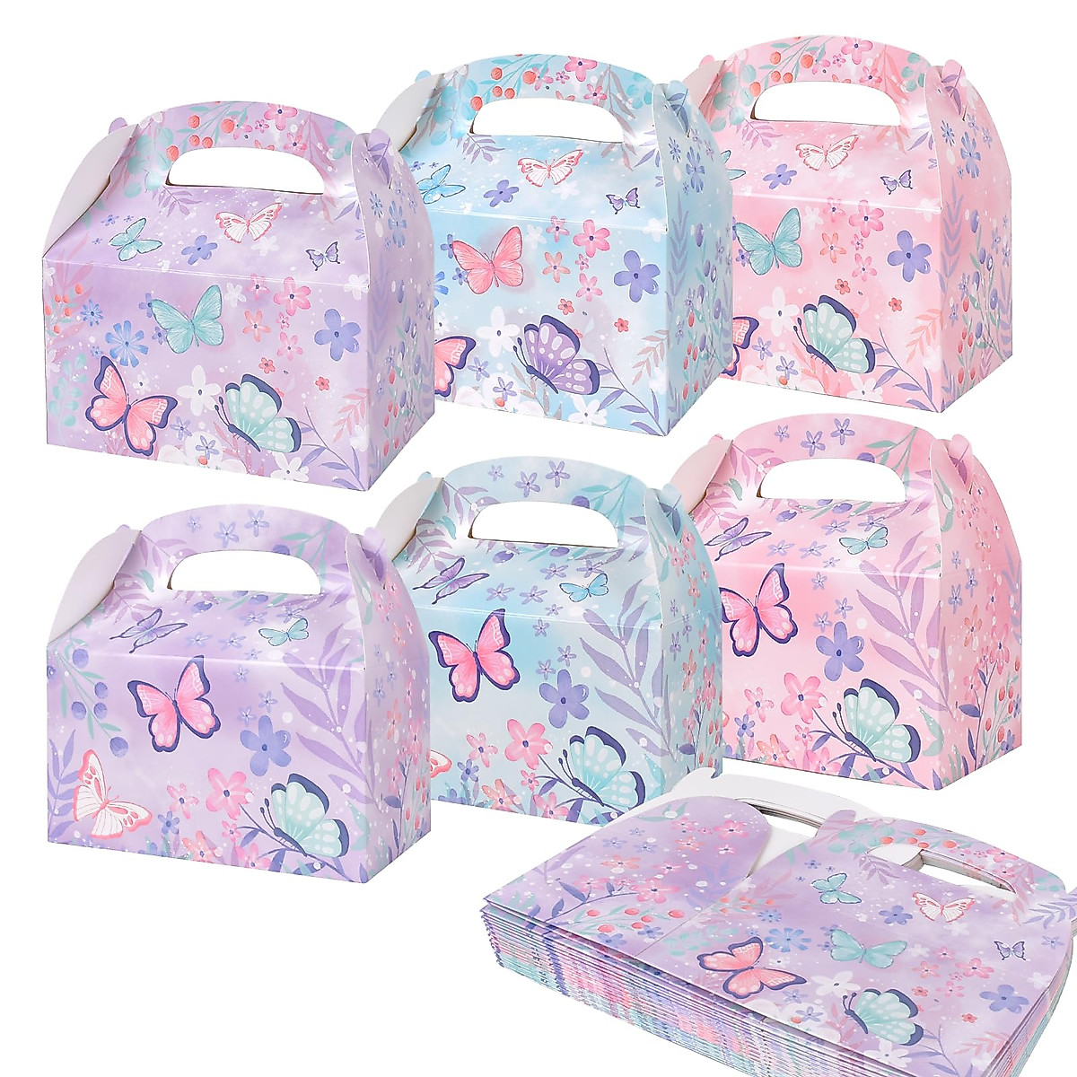 Butterfly Birthday Party Supplies Butterfly Party Favor Box, Gift Box, Treat Boxes, Candy Box for Butterfly Birthday Party Decorations, Mix 3 designs, 24Pack.