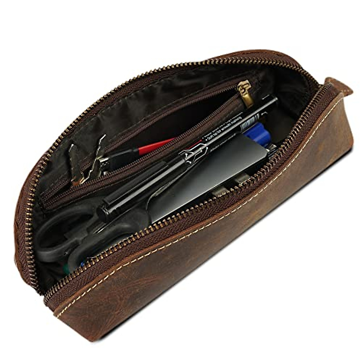The Antiq: Pencil Pouch, Zipper Pencil Case, Leather Pencil Case, Pencil Bag Pouch With Zipper Pen Holders Handmade, Pen & Marker Case, Pencil Case for Artists & Professionals MRD-ZPC-004 0