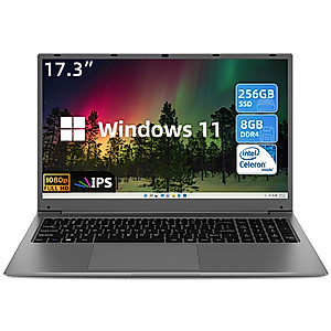 SGIN 17.3 Inch Laptop Computer, 256GB SSD 8GB RAM, 1920 * 1080 IPS FHD Display, Windows 11 Laptop with Quad-Core Intel Celeron J4105 Processors, 8000mAH, USB 3.0, Type-C, Bluetooth 4.2, 2.4/5G WiFi