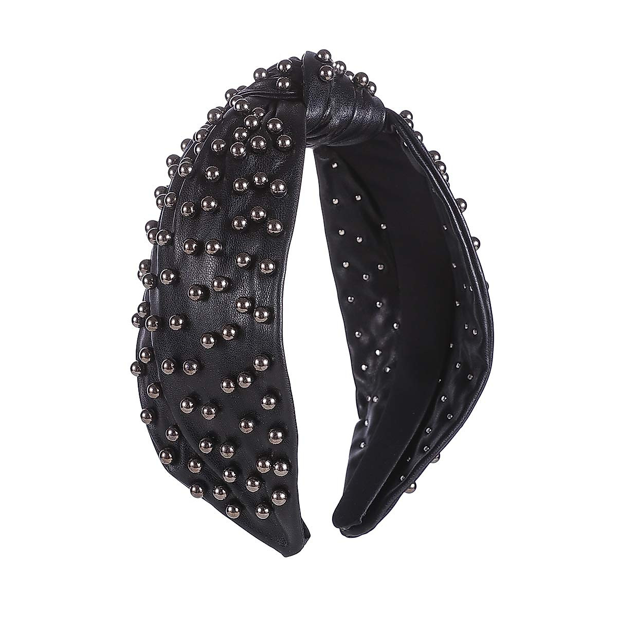 Pearly Knotted Women Headband Luxury Jeweled Leather Beaded Embellished Top Hairband Fashion Elegant Ladies Hair Band