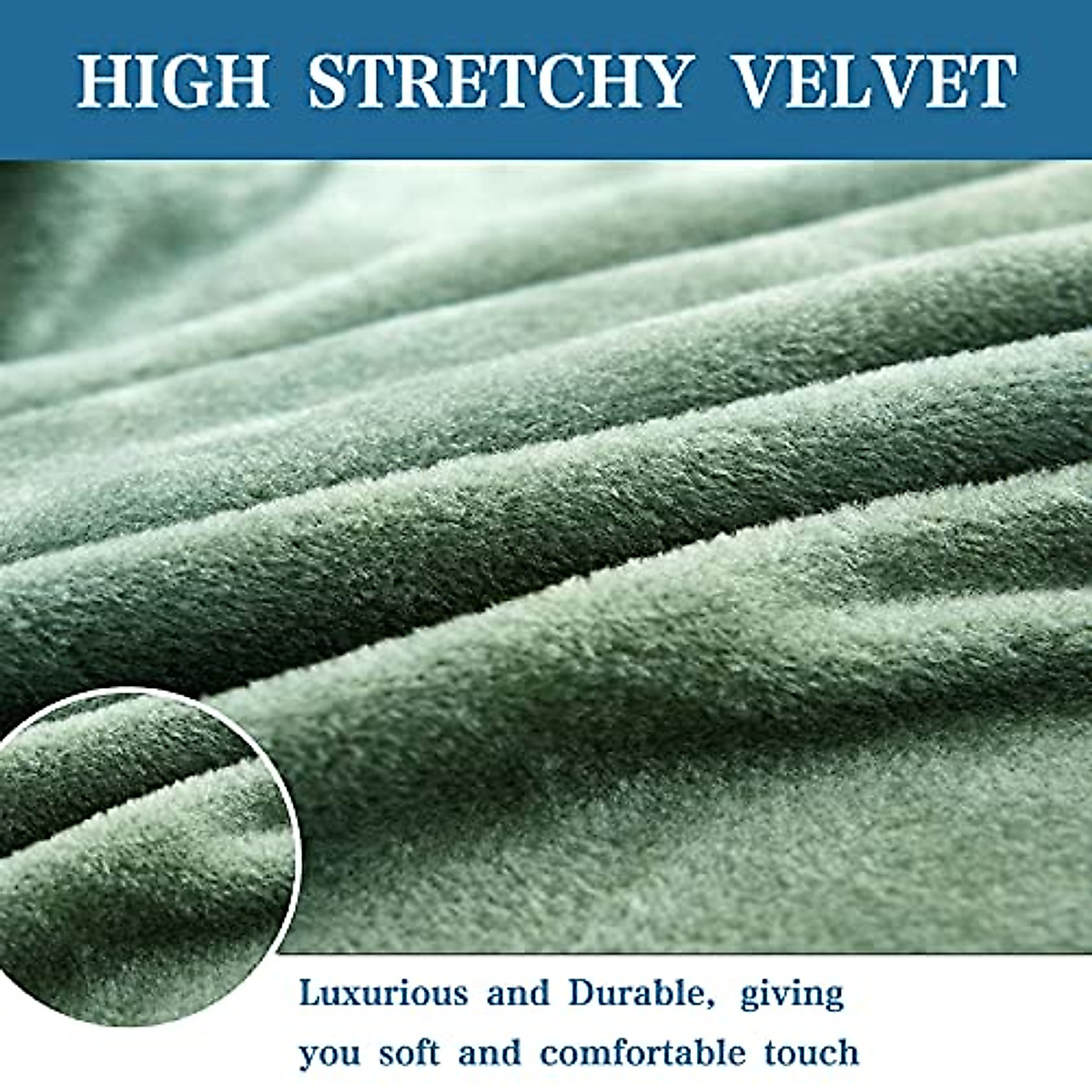 TVPFM Stretch Sofa Slipcover, Velvet Plush Washable Sofa Cover Soft Stretch Furniture Protector Sofa Slipcover for Pets Cat Dog-Blue-4 Seater