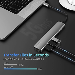 WALNEW USB C Hub with 4k HDMI,100W Power Delivery,SD/TF Reader,USB 3.0 Data Ports,7-in-1 USBC Dongle Multiport Adapter,Thunderbolt 4 Dock for Macbook Pro/Air,Mac,iPad 10,Surface,Dell XPS Laptop,Tab S7