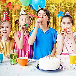 HDLJD Shiny Gold Metallic Foil Fringe Door & Window Curtain Party Decoration 3.3' X 6.6' （Value Pack of 2）