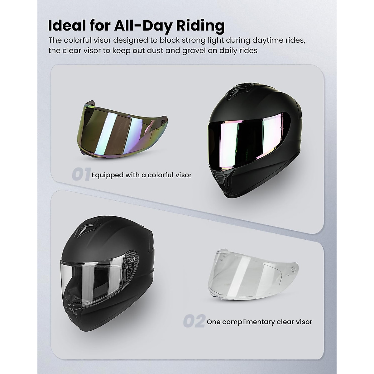 Auboa Motorcycle Helmets for Adult Men Women, Full Face Lightweight Street Bike Racing DOT Helmet with Extra Clear Visor Model AU-T801 Matte Black, 2X-Large