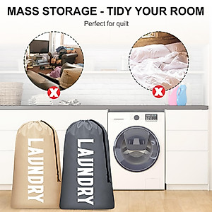 2 Pack Large Travel Laundry Bag, Dirty Clothes Travel Bag with Drawstring, Heavy Duty Laundry Bag for Dorm Camp Traveling, Fit a Laundry Hamper for Students College, Khaki Grey