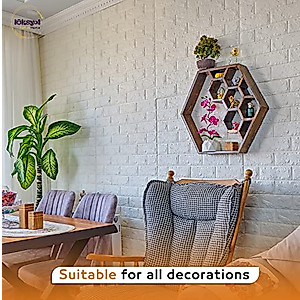 Luksyol Floating Wall Shelves Unique Design Bedroom Shelves, Honeycomb, Hexagon Shelf Wall Mounted, Kitchen Wall Shelves Handmade Wall Shelf for Bedroom from Natural Wood with 3 Cactus Pots