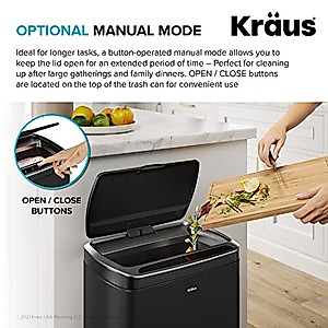 Kraus KTCS-10MB GarbagePro Rectangular 13 Gallon Hands-Free Motion Sensor Trash Can Battery Operated in Matte Black Finish with SoftShut Touchless Lid
